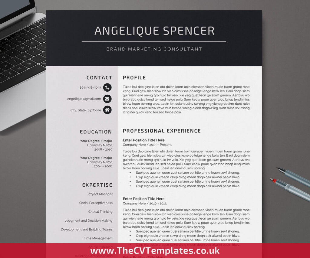 Professional CV Template with Matching Cover Letter and References ...