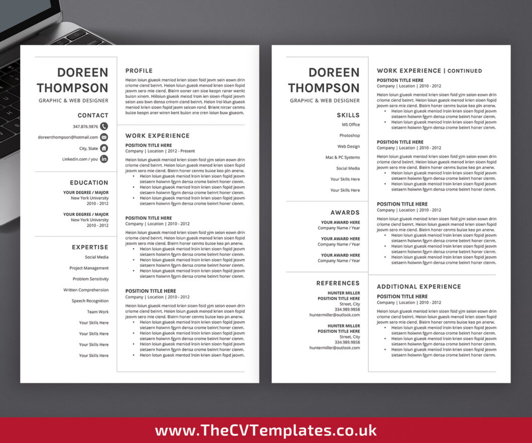 Simple CV Template for Microsoft Word, Curriculum Vitae, Clean CV ...