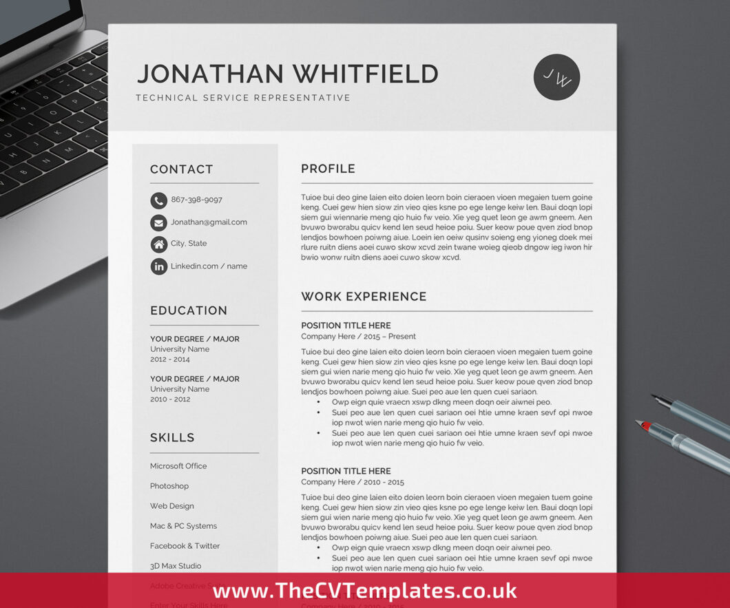 Modern CV Template for MS Word, Curriculum Vitae, Professional Resume ...