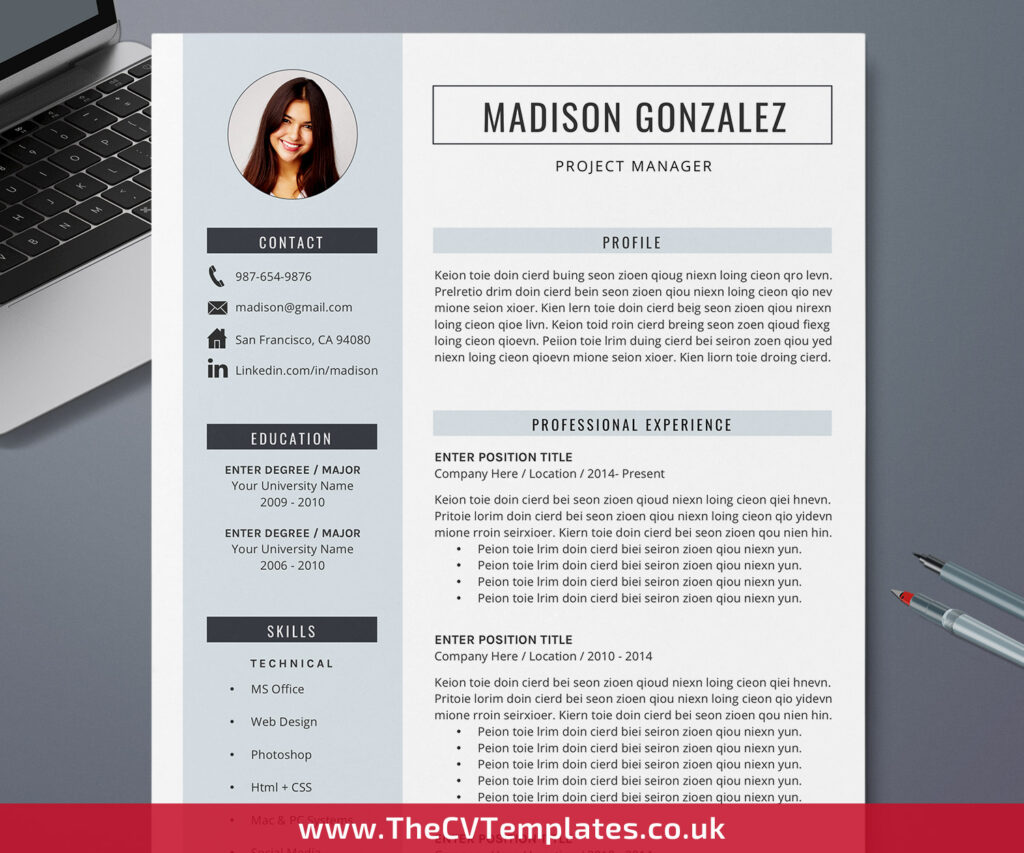 Professional CV Template with Matching Cover Letter and References ...