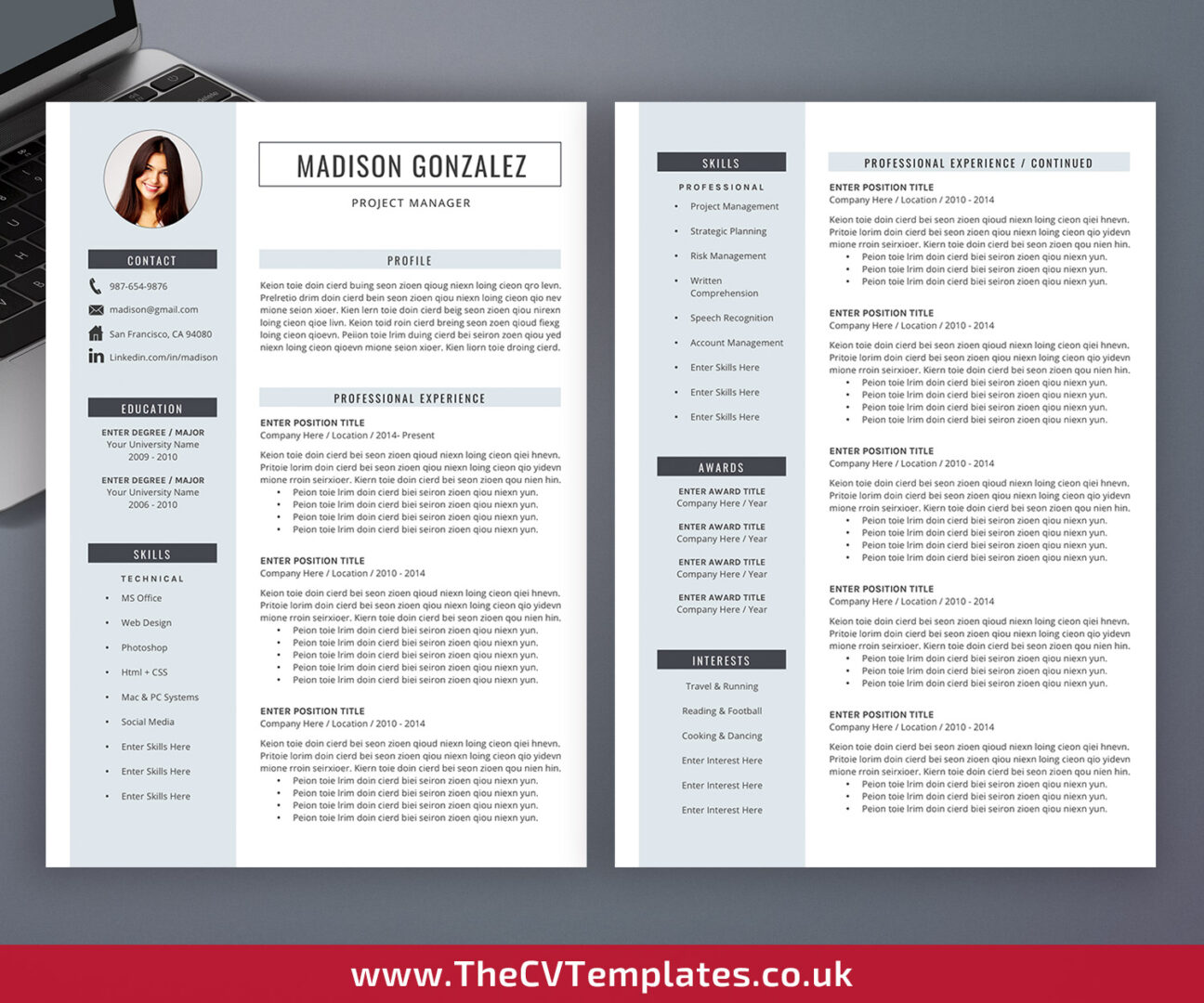Modern CV Template With Matching Cover Letter and References Template ...