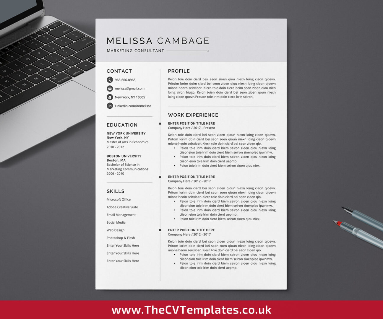 Minimalist CV Template for MS Word, Cover Letter, Curriculum Vitae ...