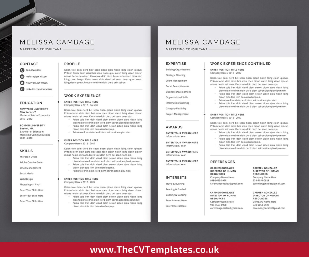 Minimalist CV Template for MS Word, Cover Letter, Curriculum Vitae ...