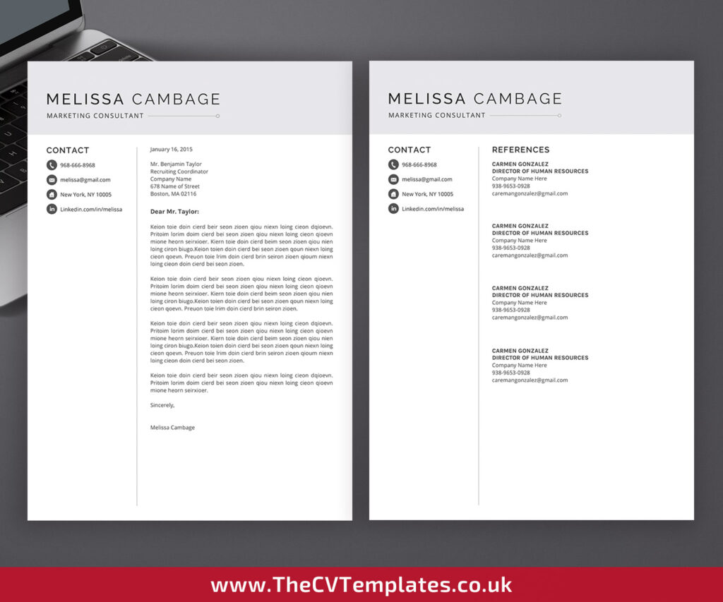 Minimalist CV Template for MS Word, Cover Letter, Curriculum Vitae ...