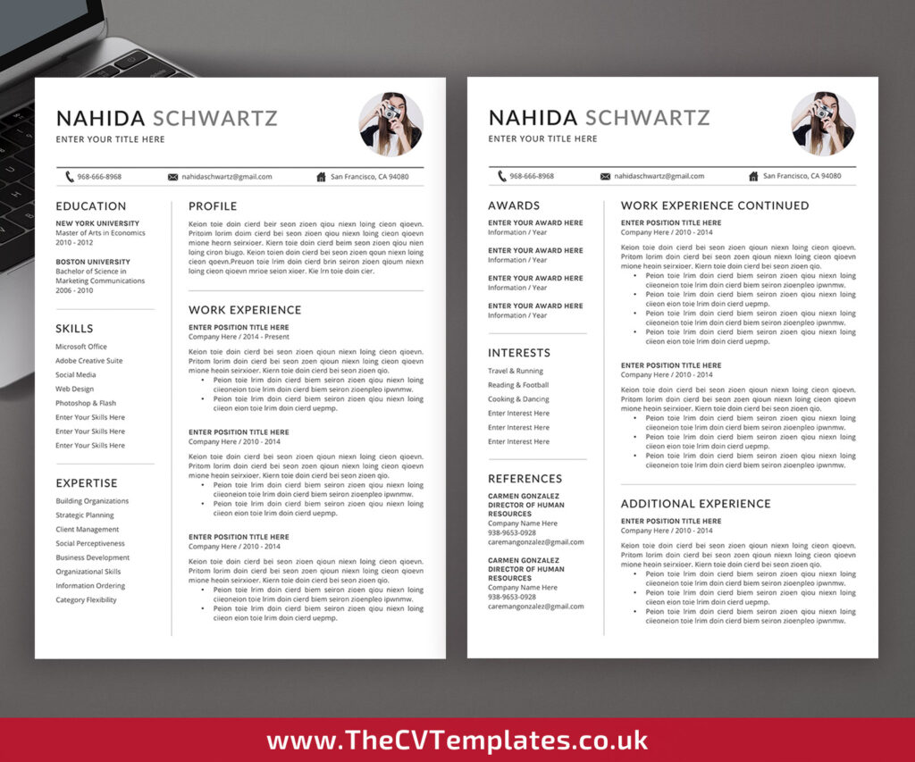 Minimalist CV Template for MS Word, Cover Letter, Curriculum Vitae ...