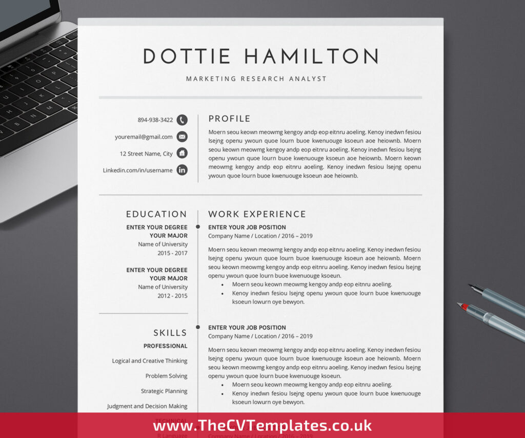 Simple CV Template for Microsoft Word, Professional Resume, Modern ...