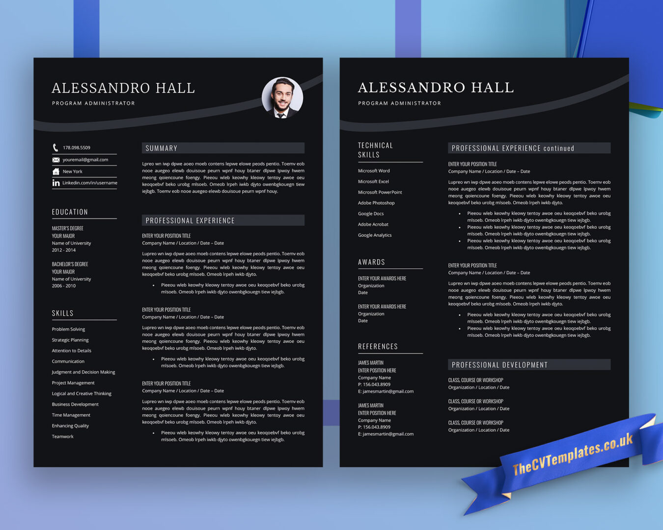 9 Black CV Resume Templates for Microsoft Word, Modern CV Resume ...