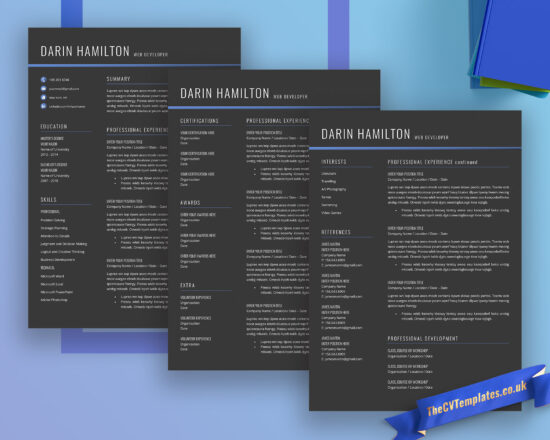 Minimalist Resume for MS Word, Simple CV Template, Black Resume Design ...