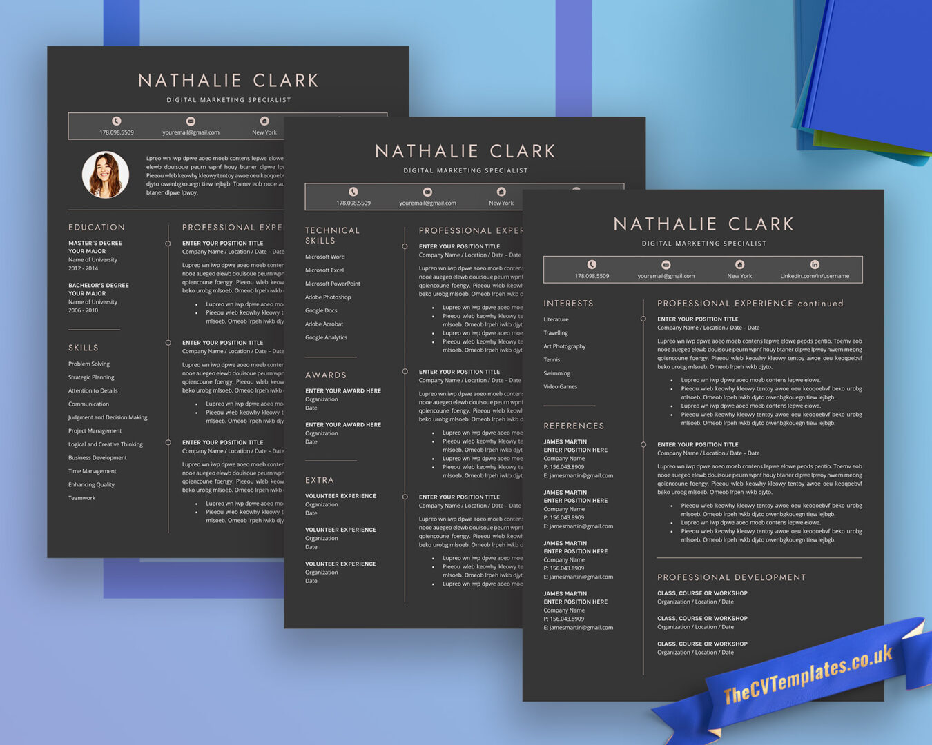 Black Resume Template for MS Word, Creative CV Template Design, Modern ...