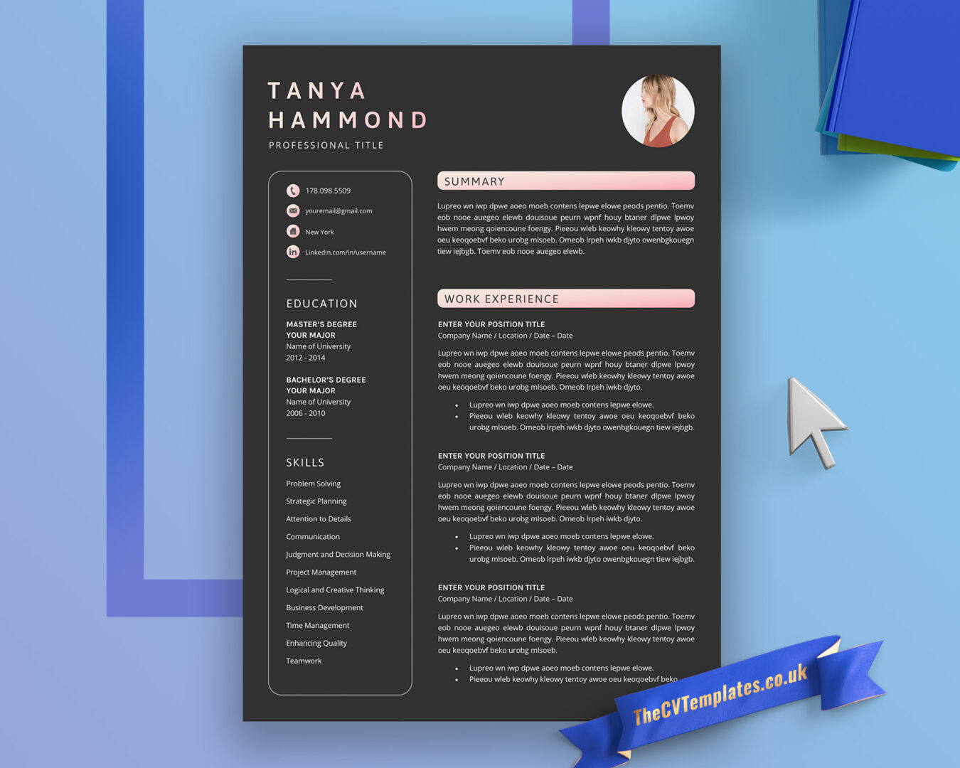 Elegant Resume for Microsoft Word, Creative CV Template, Black Resume Design, Modern Resume ...