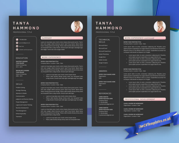 Elegant Resume for Microsoft Word, Creative CV Template, Black Resume Design, Modern Resume ...