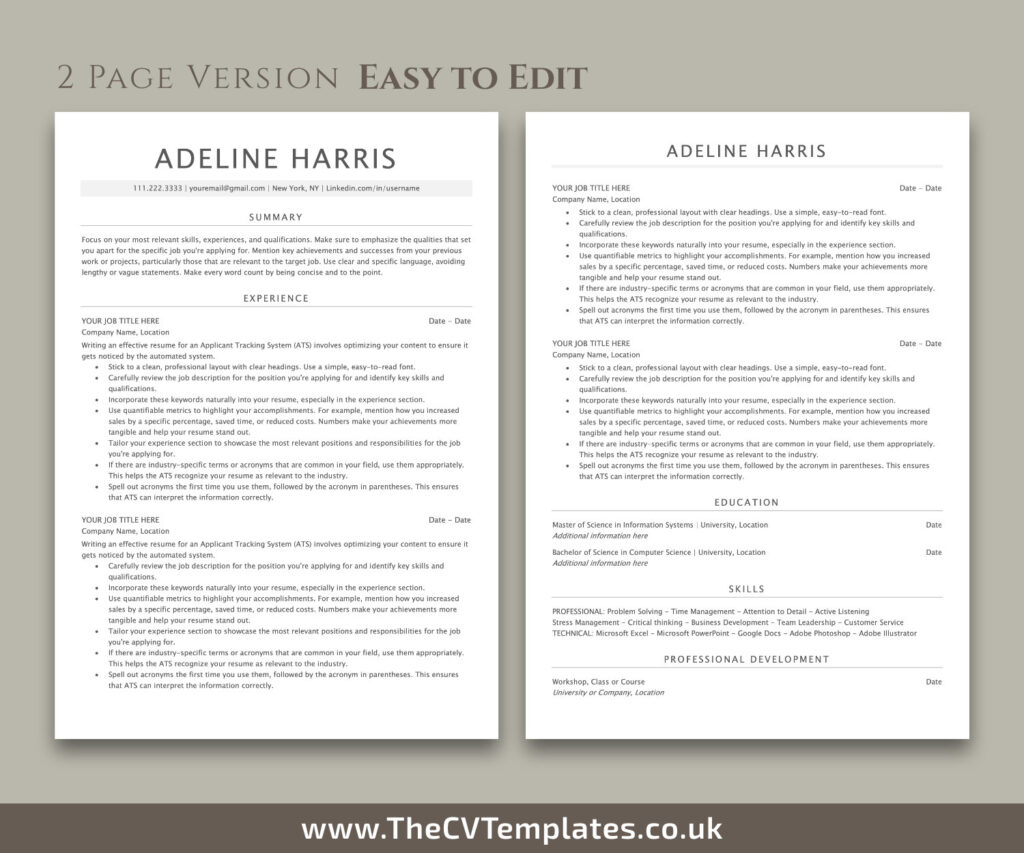 Clean ATS CV Template for MS Word, Simple ATS Resume Template Design ...