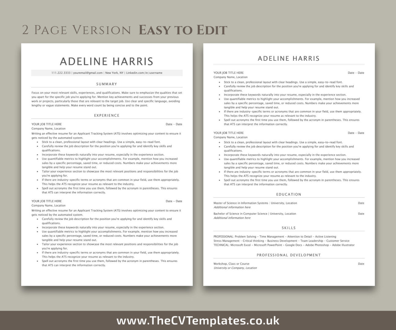 ATS Friendly Resume Template for MS Word, ATS CV Template, Clean and ...