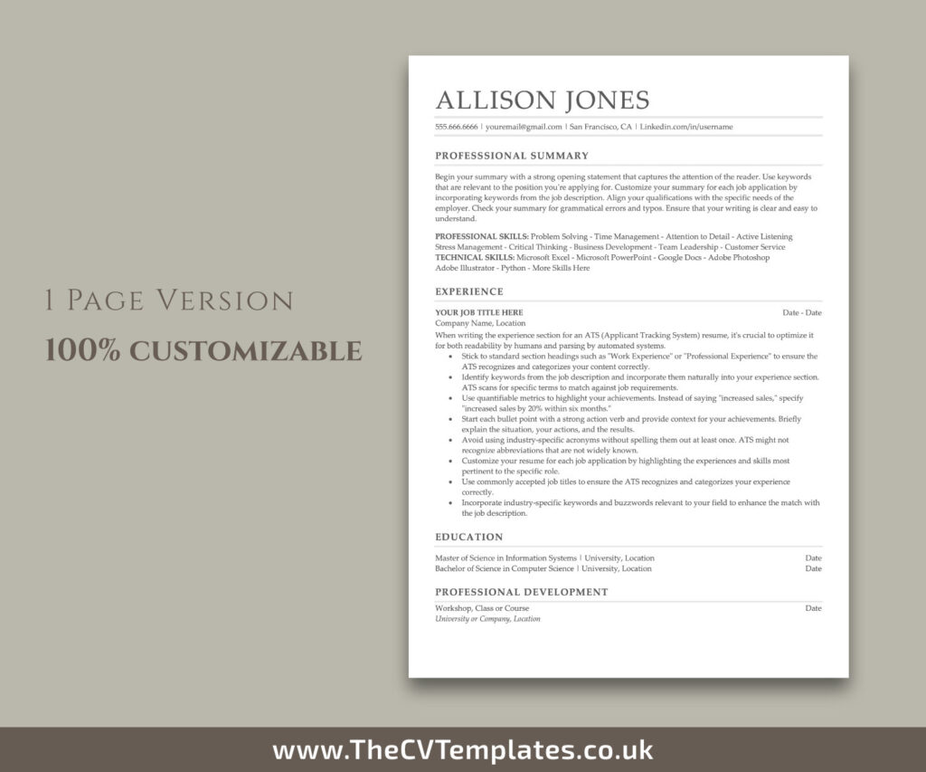 ATS Friendly Resume Template for MS Word, ATS CV Template, Clean and ...