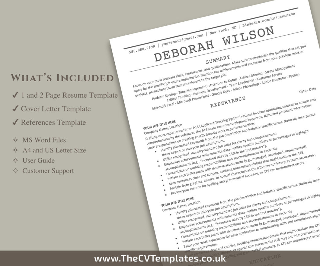 ATS Friendly Resume Template for MS Word, ATS CV Template, Clean and ...