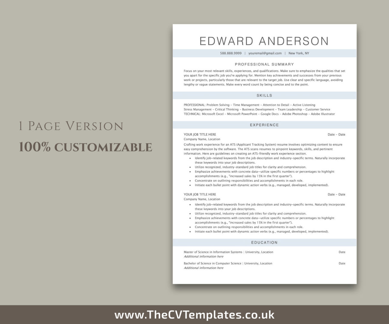 ATS Friendly Resume Template for MS Word, ATS CV Template, Clean and ...