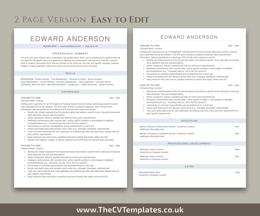 ATS Friendly Resume Template for MS Word, ATS CV Template, Clean and ...