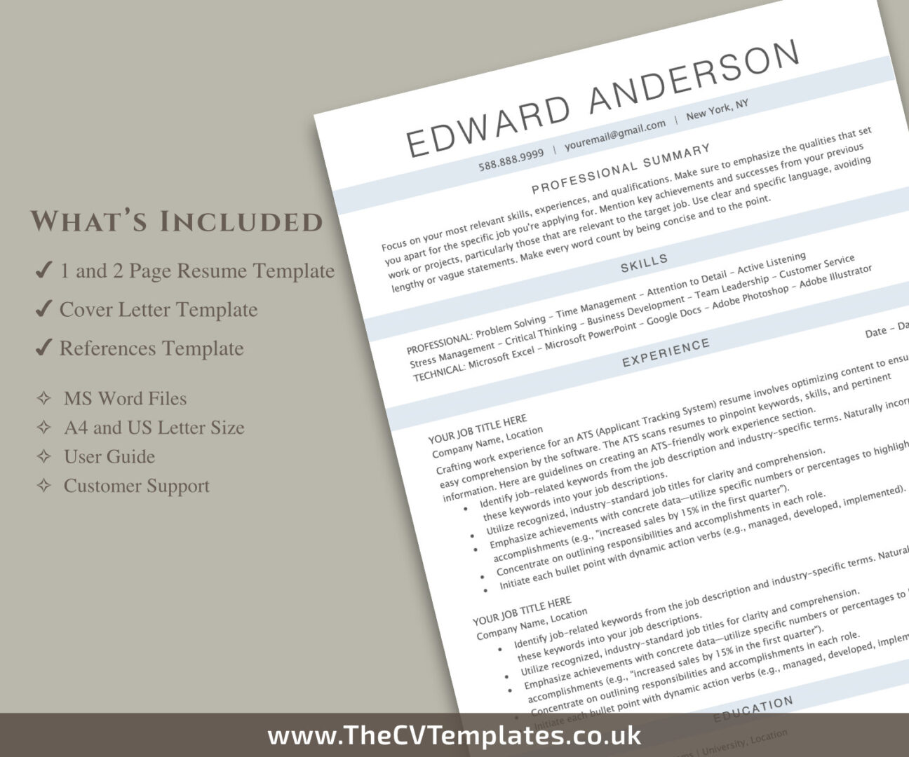 ATS Friendly Resume Template for MS Word, ATS CV Template, Clean and ...