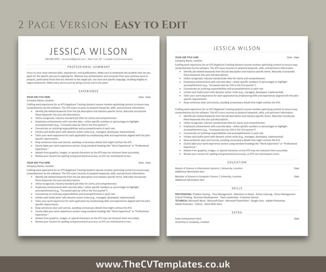 ATS CV Template for MS Word, Clean and Simple ATS Resume Template ...