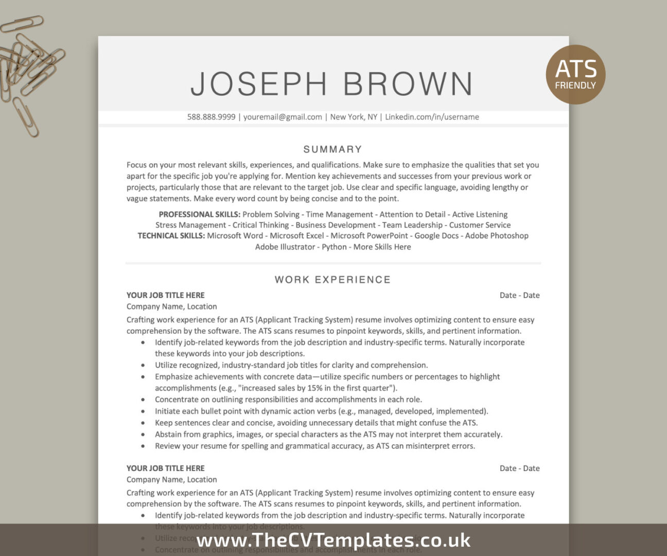 ATS Friendly Resume Template for MS Word, ATS CV Template, Clean and ...