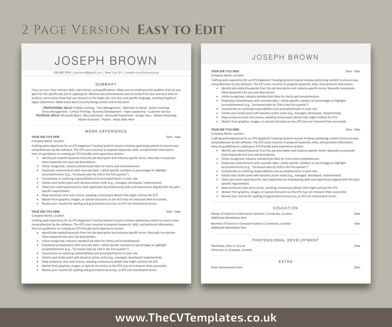 ATS Friendly Resume Template for MS Word, ATS CV Template, Clean and Simple Resume Template, 1 ...