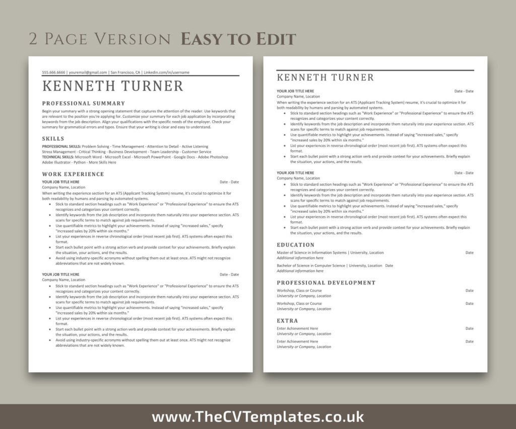ATS CV Template for MS Word, Classic Professional ATS Resume Template ...