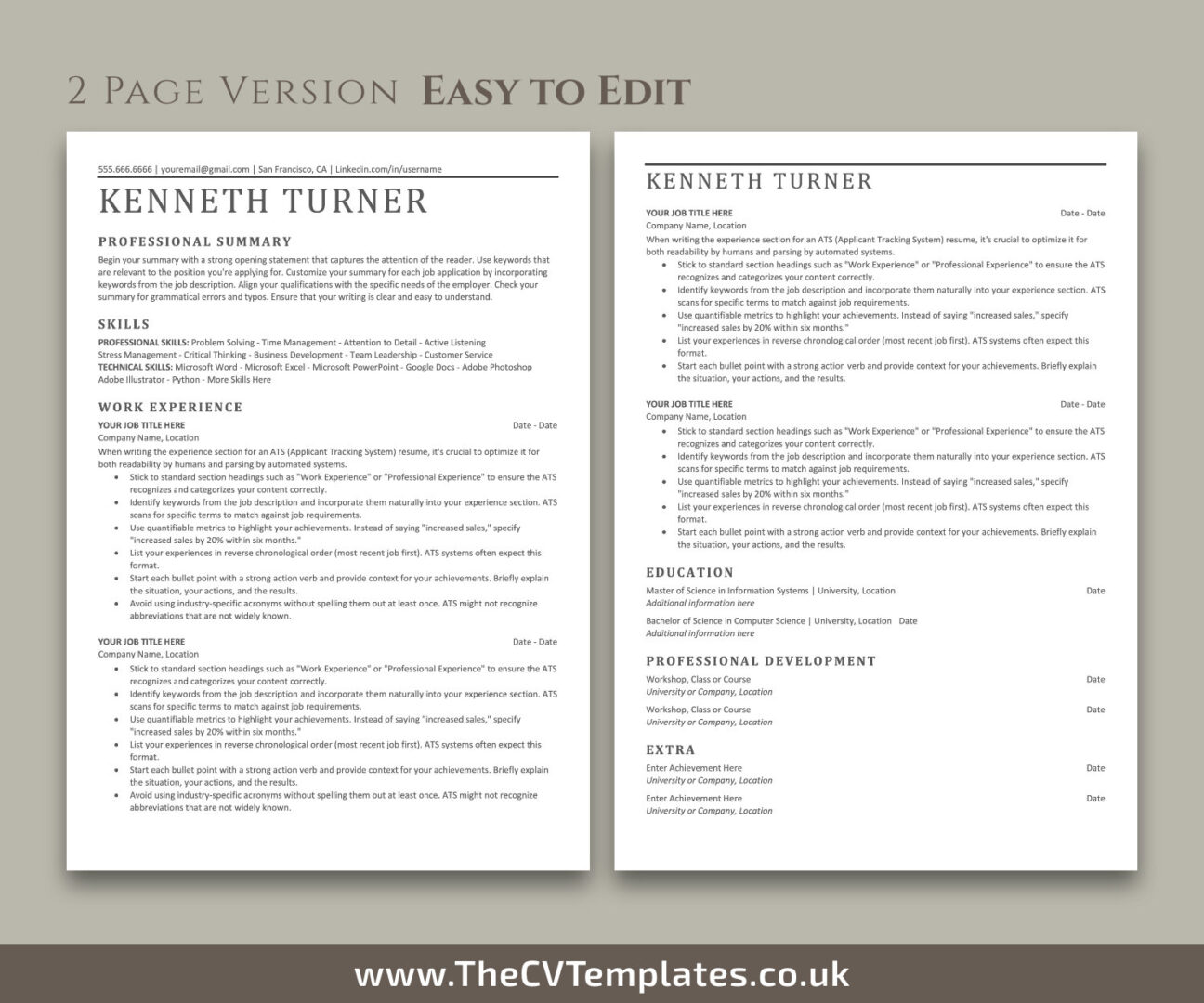 ATS Friendly Resume Template for MS Word, ATS CV Template, Clean and ...