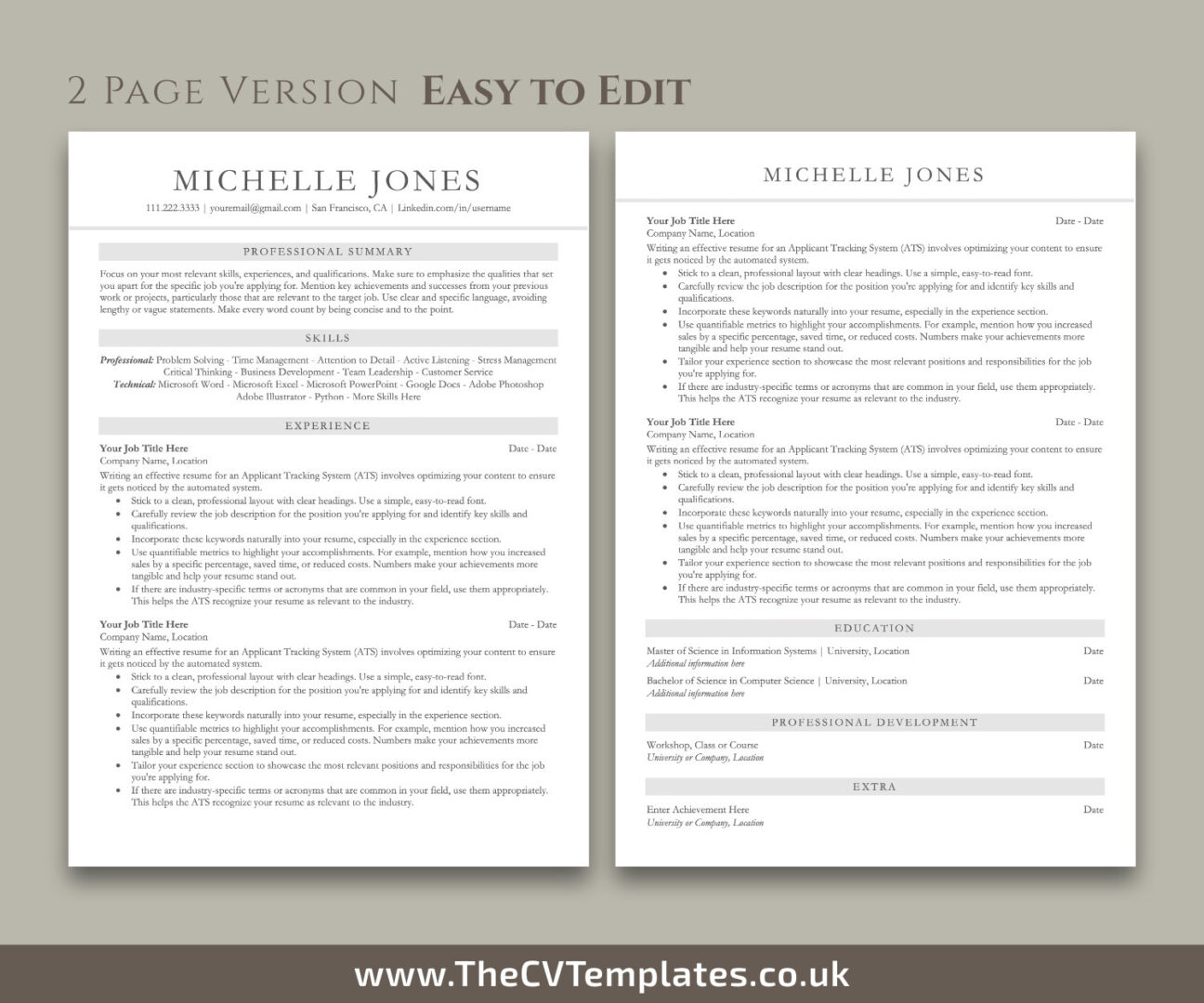Modern ATS CV Template for MS Word, Clean ATS Resume Template Design ...