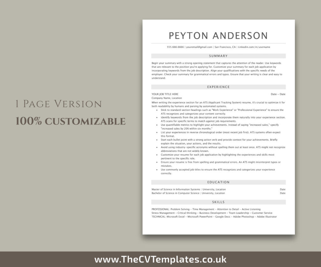 Clean ATS CV Template for MS Word, Simple ATS Resume Template Design ...