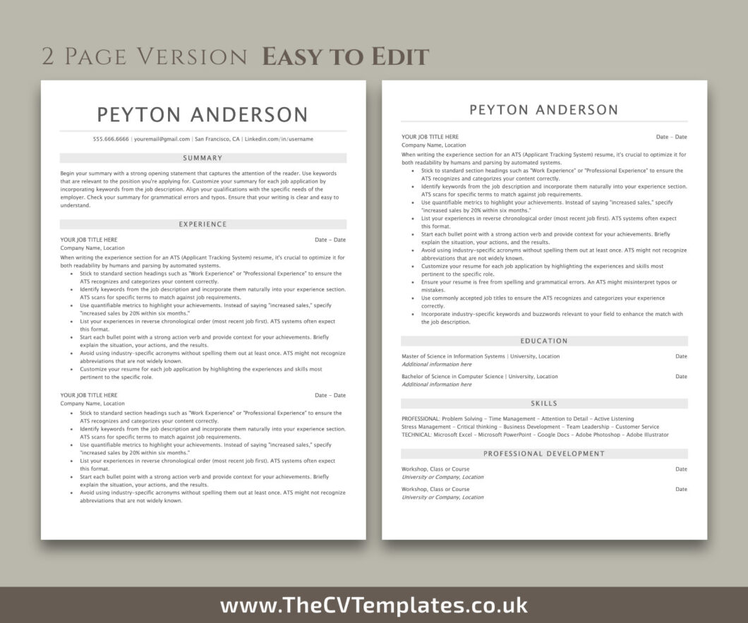 Clean ATS CV Template for MS Word, Simple ATS Resume Template Design ...
