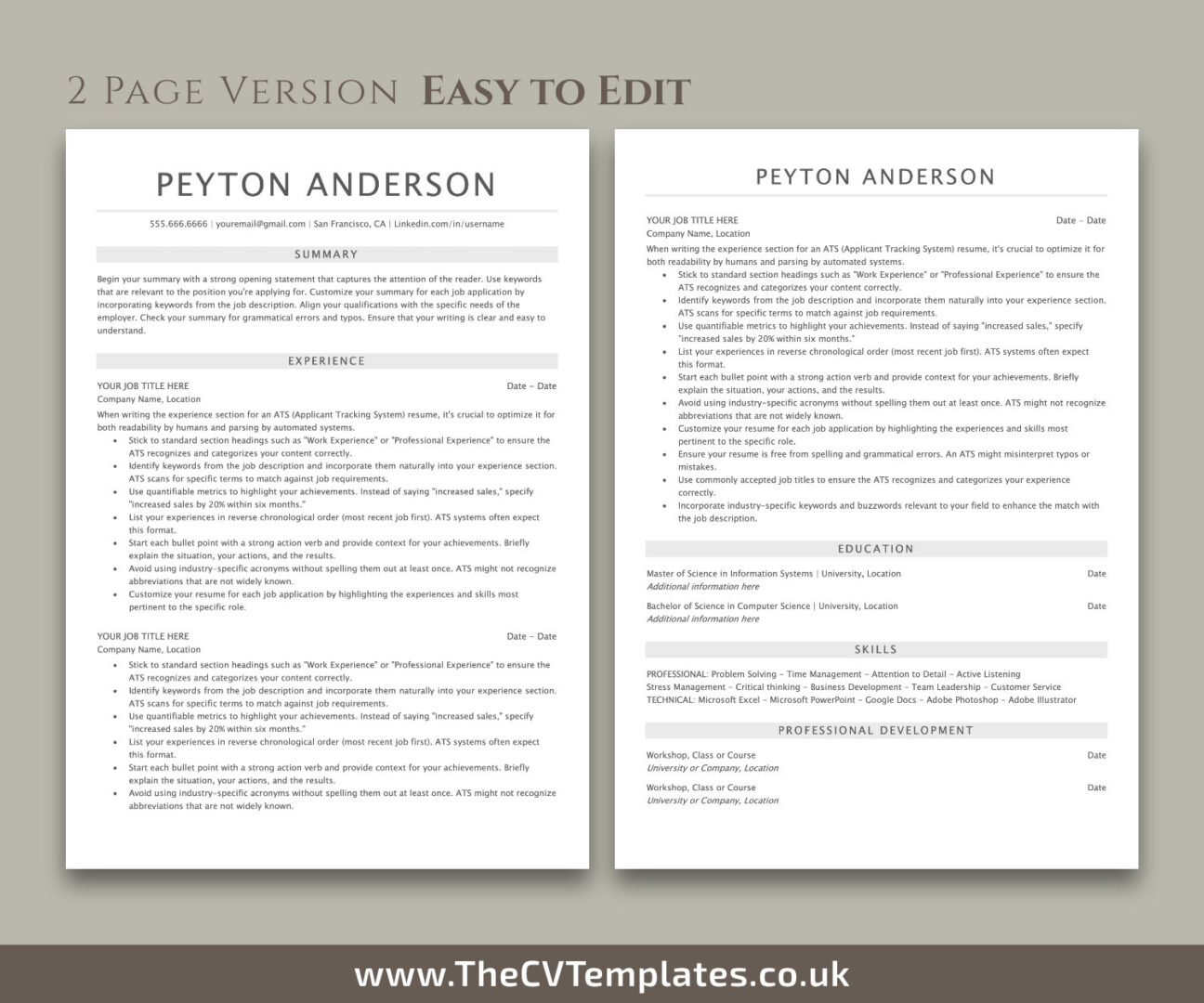 ATS Friendly Resume Template for MS Word, ATS CV Template, Clean and ...