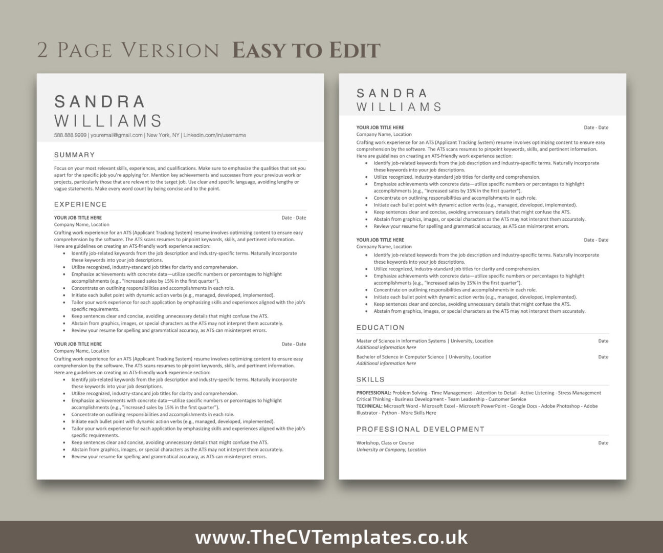 ATS Friendly Resume Template for MS Word, ATS CV Template, Clean and ...
