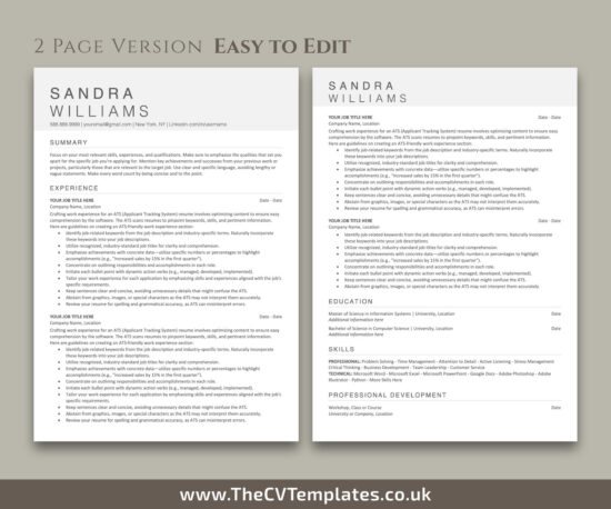 ATS Friendly Resume Template for MS Word, ATS CV Template, Clean and ...