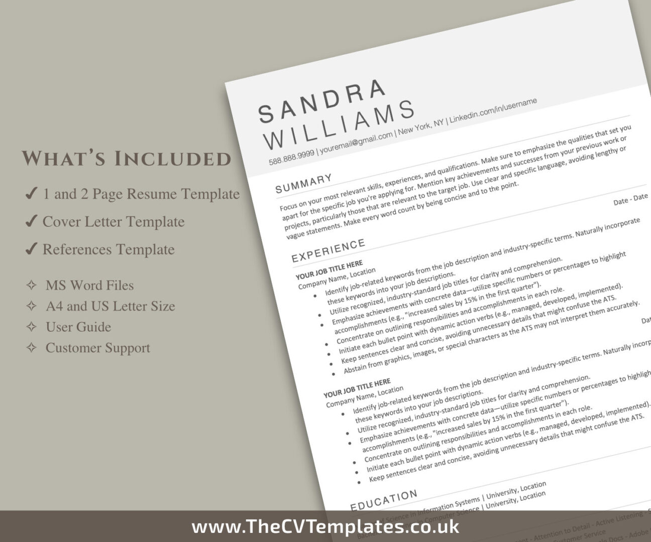 ATS Friendly Resume Template for MS Word, ATS CV Template, Clean and ...