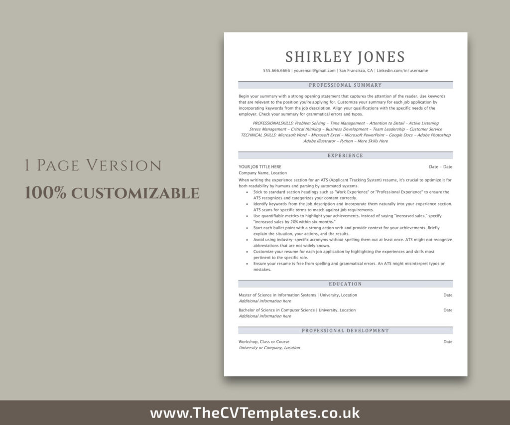 Classic ATS CV Template for MS Word, Clean ATS Resume Template Design ...