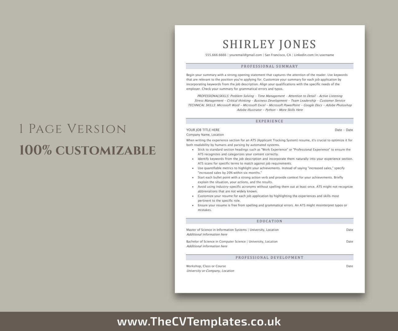 ATS Friendly Resume Template for MS Word, ATS CV Template, Clean and ...