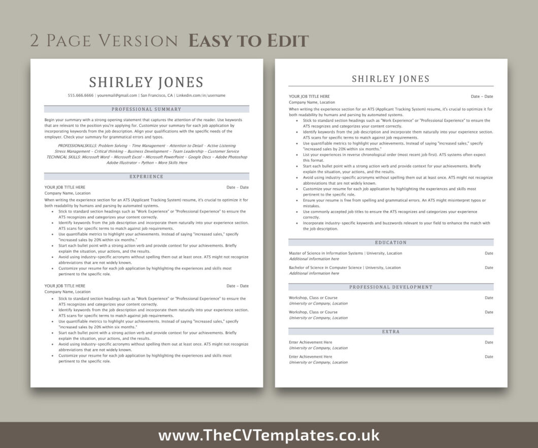 Classic ATS CV Template for MS Word, Clean ATS Resume Template Design ...