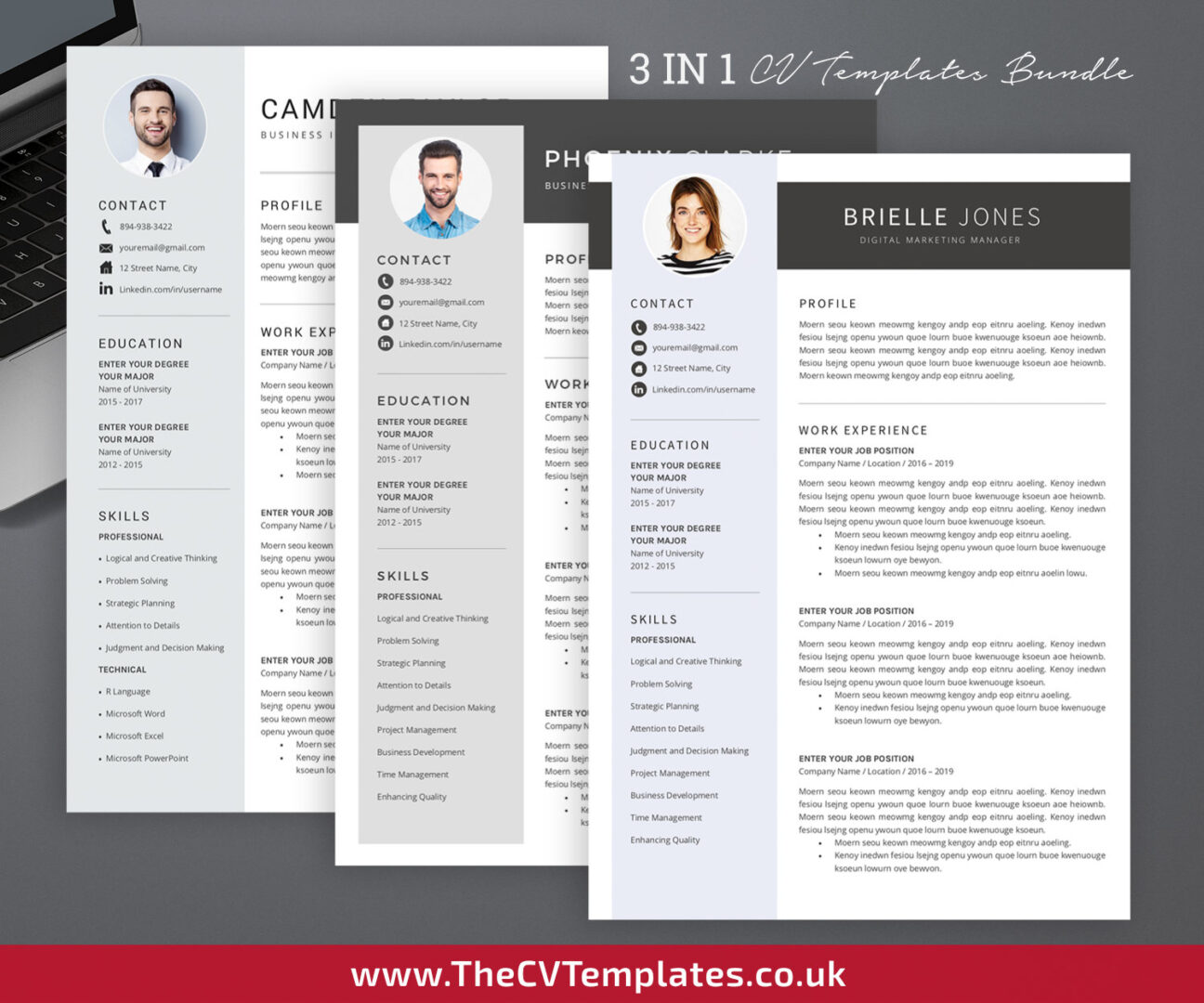 Professional CV Bundle for MS Word, Modern Resume Template, Clean ...