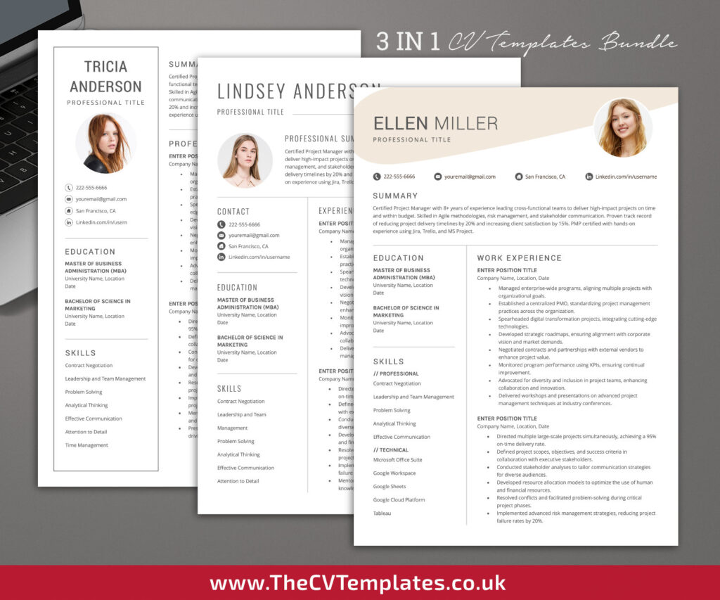 Modern CV Bundle for MS Word, Simple CV Template, Professional Resume ...