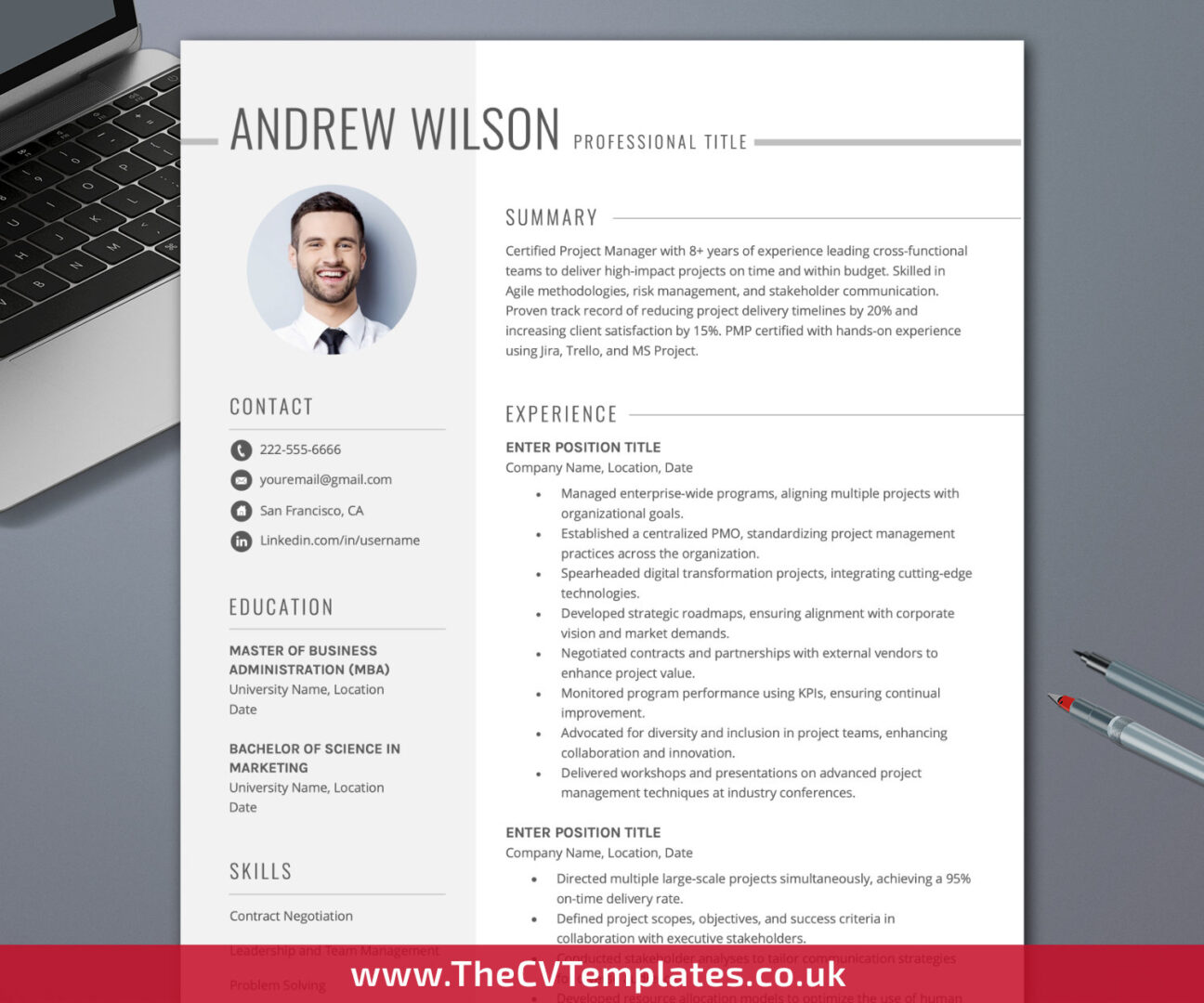 CV Template for MS Word, Clean Editable Resume Template Design, Simple ...